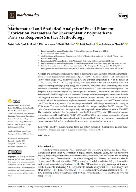 pdf mathematical and statistical analysis of fused filament