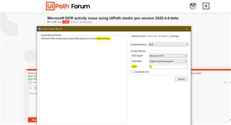 Microsoft Ocr Activity Issue Using Uipath Studio Pro Version 202040