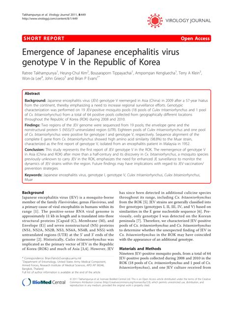 (PDF) Emergence of Japanese encephalitis virus genotype V in the ...