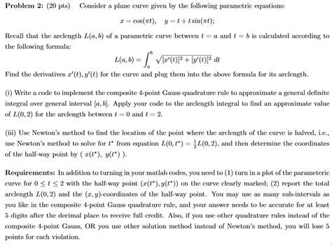 Solved Problem 2 20 Pts Consider Plane Curve Given By The Following
