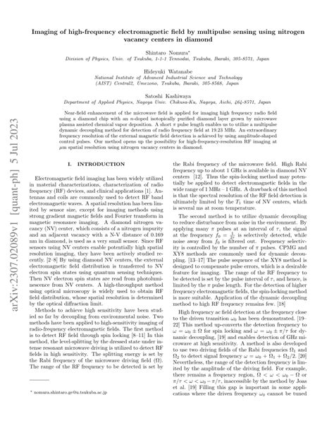 Pdf Imaging Of High Frequency Electromagnetic Field By Multipulse Sensing Using Nitrogen