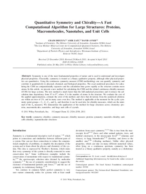 Pdf Quantitative Symmetry And Chirality A Fast Computational Algorithm For Large Structures