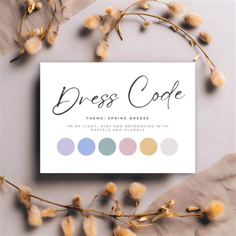 Editable Dress Code Insert Printable Attire Info Card Chic Dress