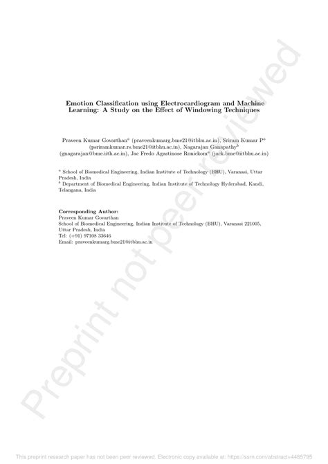 Pdf Emotion Classification Using Electrocardiogram And Machine