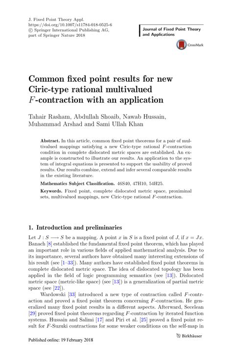 Pdf Common Fixed Point Results For New Ciric Type Rational