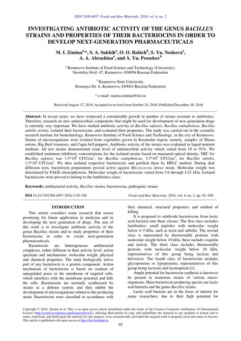 Pdf Investigating Antibiotic Activity Of The Genus Bacillus Strains And Properties Of Their