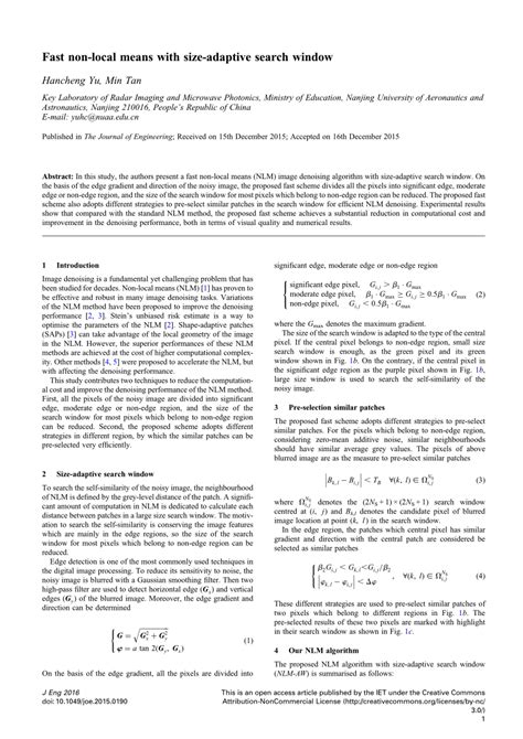 Pdf Fast Non Local Means With Size Adaptive Search Window