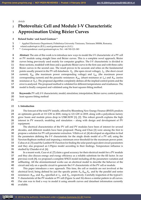 Pdf Photovoltaic Cell And Module I V Characteristic Approximation