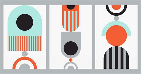 추상 기하학적 바우 하우스 벽 장식 포스터 미드 센추리 모던 월 아트 공예에 대한 스톡 벡터 아트 및 기타 이미지 공예