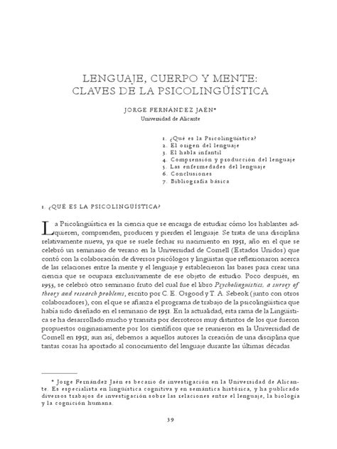 Lenguaje Cuerpo Y Mente Claves De La Psicolingüística Pdf Homo