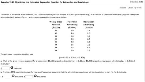 exercise 1529 algo using the estimated regression equation for
