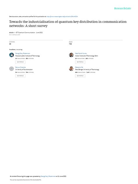 Towards The Industrialisation Of Quantum Key Distribution In Communication Networks A Short