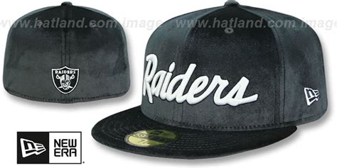 Oakland Raiders Team Script Velour Black Fitted Hat