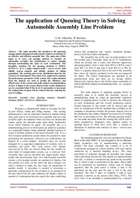Pdf The Application Of Queuing Theory In Solving Automobile Assembly