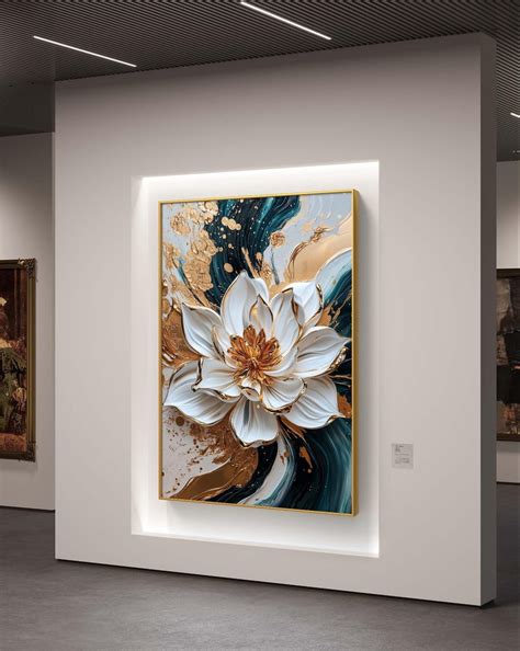 Gold Accented White Lotus Abstract Art High Resolution Digital