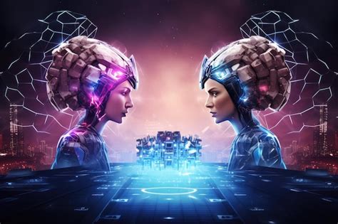 Premium AI Image Confrontation The Battle Of The Chatbot Of Artificial Intelligence And Man