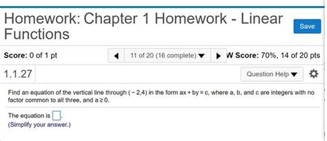 Solved Save Homework Chapter 1 Homework Linear Functions