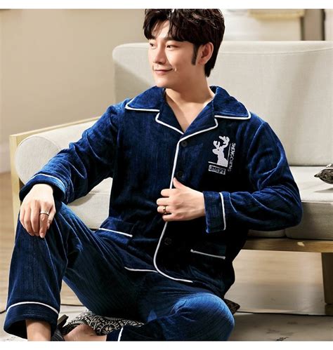 남자 고급 겨울 플란넬 빅사이즈 파자마 수면 바지 잠옷 세트 티몬