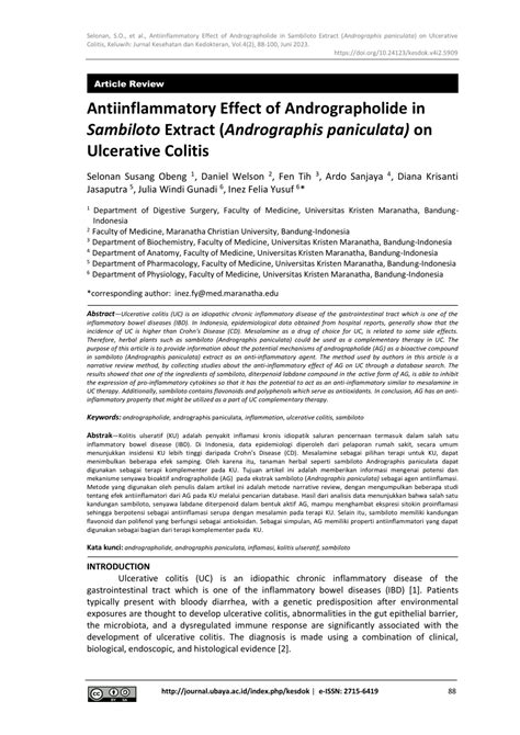 Pdf Antiinflammatory Effect Of Andrographolide In Sambiloto Extract Andrographis Paniculata