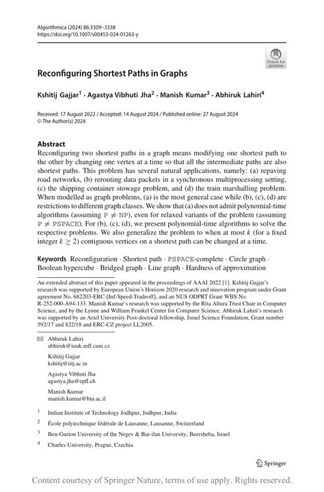 pdf reconfiguring shortest paths in graphs