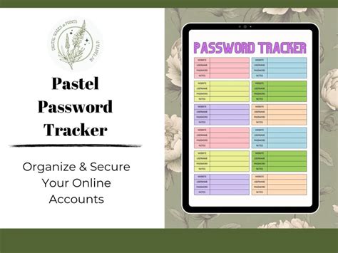 Printable Password Tracker Digital Password Manager Password