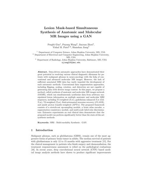 Pdf Lesion Mask Based Simultaneous Synthesis Of Anatomic And