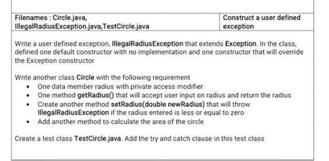 Solved Filenames Circle Java Construct A User Defined Chegg