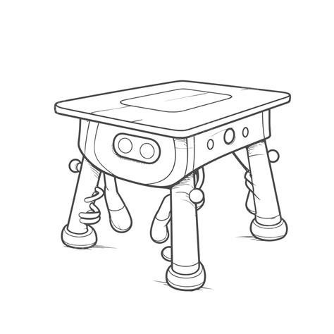 로봇 테이블 아웃라인 스케치 드로잉의 자세한 색칠 페이지 벡터 테이블 3d 드로잉 테이블 3d 개요 테이블 3d 스케치 Png 일러스트 및 벡터 에 대한 무료