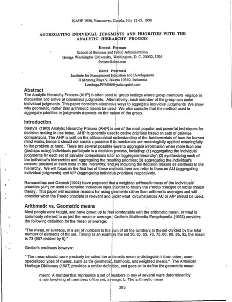 Pdf Aggregating Individual Judgments And Priorities With The Analytic