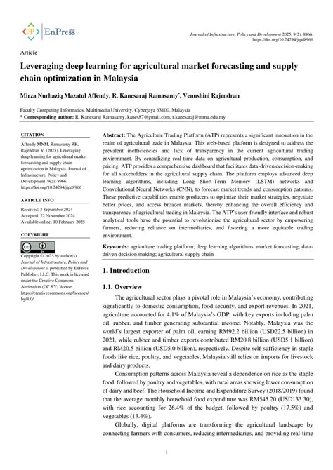 Pdf Leveraging Deep Learning For Agricultural Market Forecasting And Supply Chain Optimization