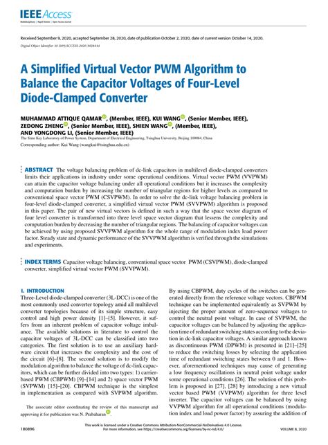 Pdf A Simplified Virtual Vector Pwm Algorithm To Balance The