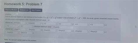 Solved Points Find The Absolute Maximum And Minimum Of Chegg