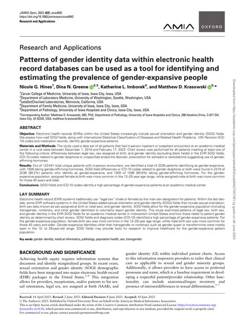 Pdf Patterns Of Gender Identity Data Within Electronic Health Record Databases Can Be Used As