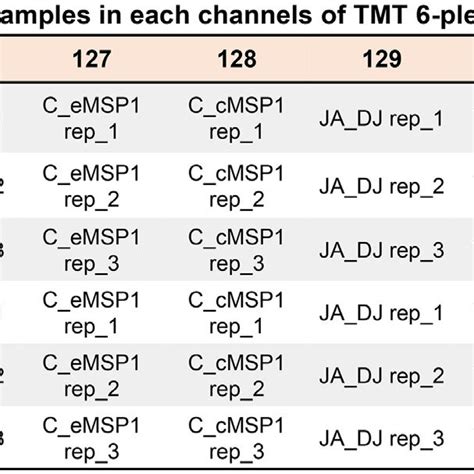 Table Revealing The Information Of 6 Plex Tmt Labeling Using Sample Sets Download Scientific