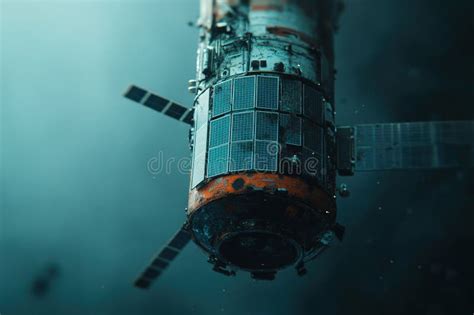 Spacecraft Floating In Orbit Showcasing Detailed Structure And Solar Panels Stock Illustration