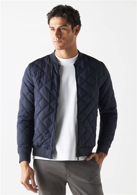 Shop Quilted Zip Through Bomber Jacket With Mandarin Collar And Pockets
