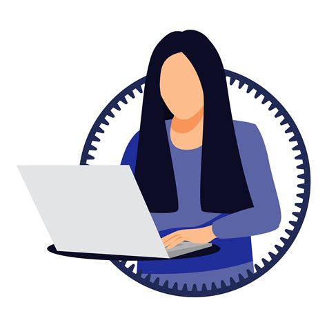 Freelancer Female Character Working On Gear Workspace With Laptop Pc