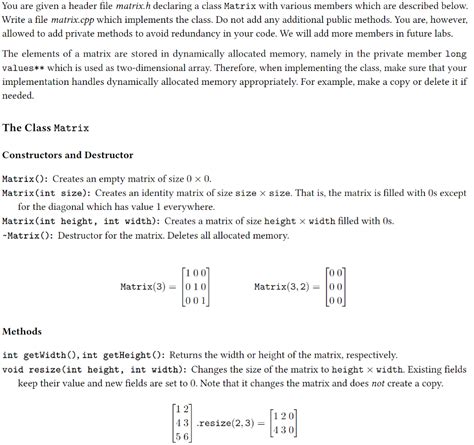 solved you are given a header file matrix h declaring a