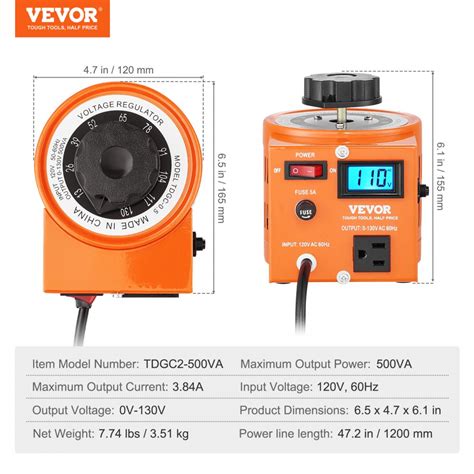 Vevor 500va Auto Variable Voltage Transformer 3 84 Amp 110v Input 0 130v Output Ac Voltage