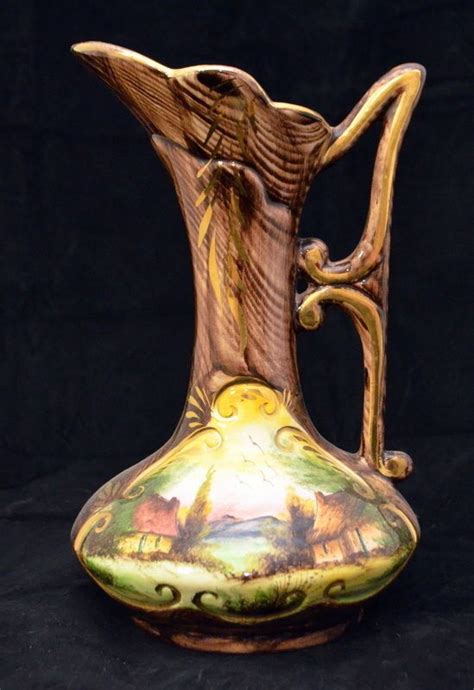 Vintage Belgium Bequet Of Quaregnon Gold Trim Pitcher