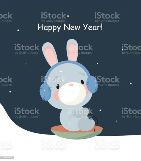 썰매에 귀여운 토끼 만화 스타일 벡터 일러스트레이션 카드 포스터 배너 어린이 책 팩에 인쇄 옷 직물 벽지 섬유 또는 접시에 인쇄 12월 31일에 대한 스톡 벡터 아트 및