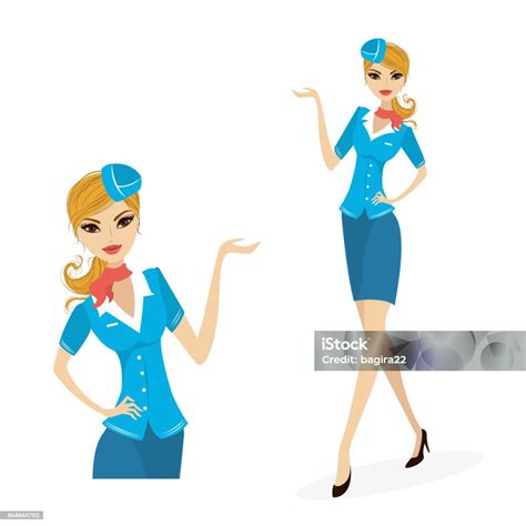 매력적인 젊은 스튜 어디 스 유니폼에서의 벡터 일러스트 레이 션 관광에 대한 스톡 벡터 아트 및 기타 이미지 관광 기업 재무와 산업 날기 Istock