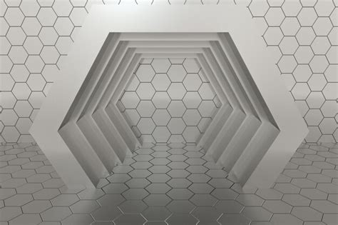 Premium Photo Hexagonal Tunnel Space With Hexagon Cubes 3d Rendering