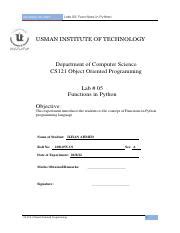 Lab Functions In Python Pdf Lab Functions In Python November USMAN INSTITUTE OF