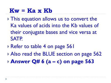 ka and kb values table decoration examples