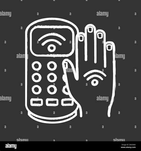 NFC Payment Terminal Chalk Icon Payment With NFC Sticker POS Terminal And Hand With RFID Tag