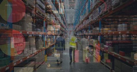 Animation Of Data Processing Over Diverse Workers In Warehouse Stock Footage Video Of