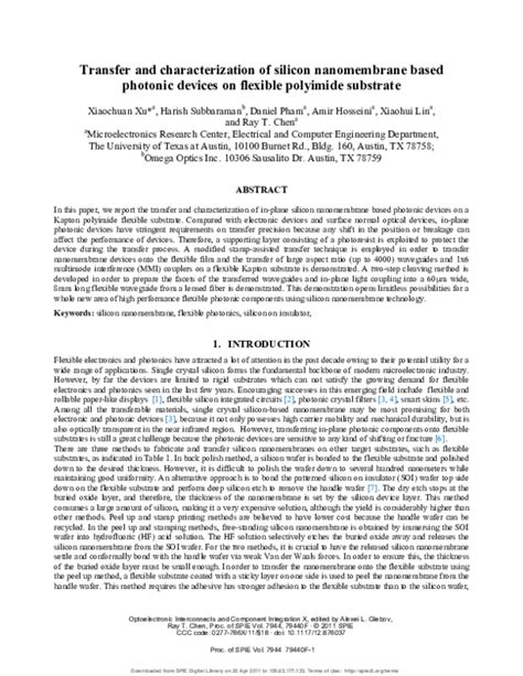 Pdf Transfer And Characterization Of Silicon Nanomembrane Based