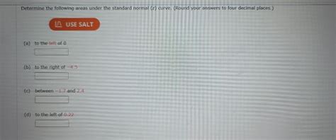 Solved Determine The Following Areas Under The Standard