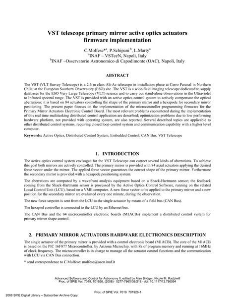 Pdf Vst Telescope Primary Mirror Active Optics Actuators Firmware